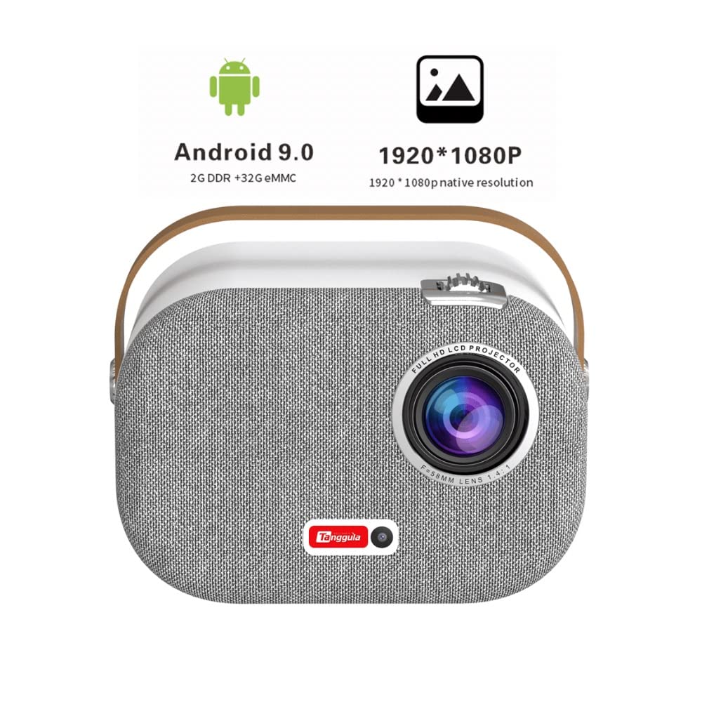 Tanggula Y1 Portable LED Projector + TV Box 2 in 1, Smart Android 9.0 Real Full HD 1080P, 2GB RAM + 32 ROM, Smooth Operating System and Dual Band 2.4G + 5.0G WiFi Bluetooth, Wireless QWERTY Keyboard