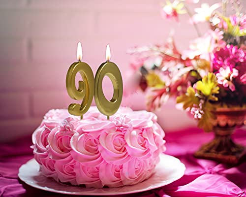 Gold 90th Birthday Candles,Number 90 Cake Topper for Party Decoration