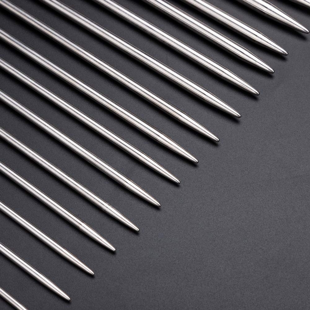 Knitting Needle Set, BCMRUN 22PCS 2mm(B)-8mm(L) Straight Single Pointed Stainless Steel Sweater Needles Set(11Pair-11 Size,9.8 inch) with Locking Stitch Makers Large-Eye Needles Measure Tape (36CM)