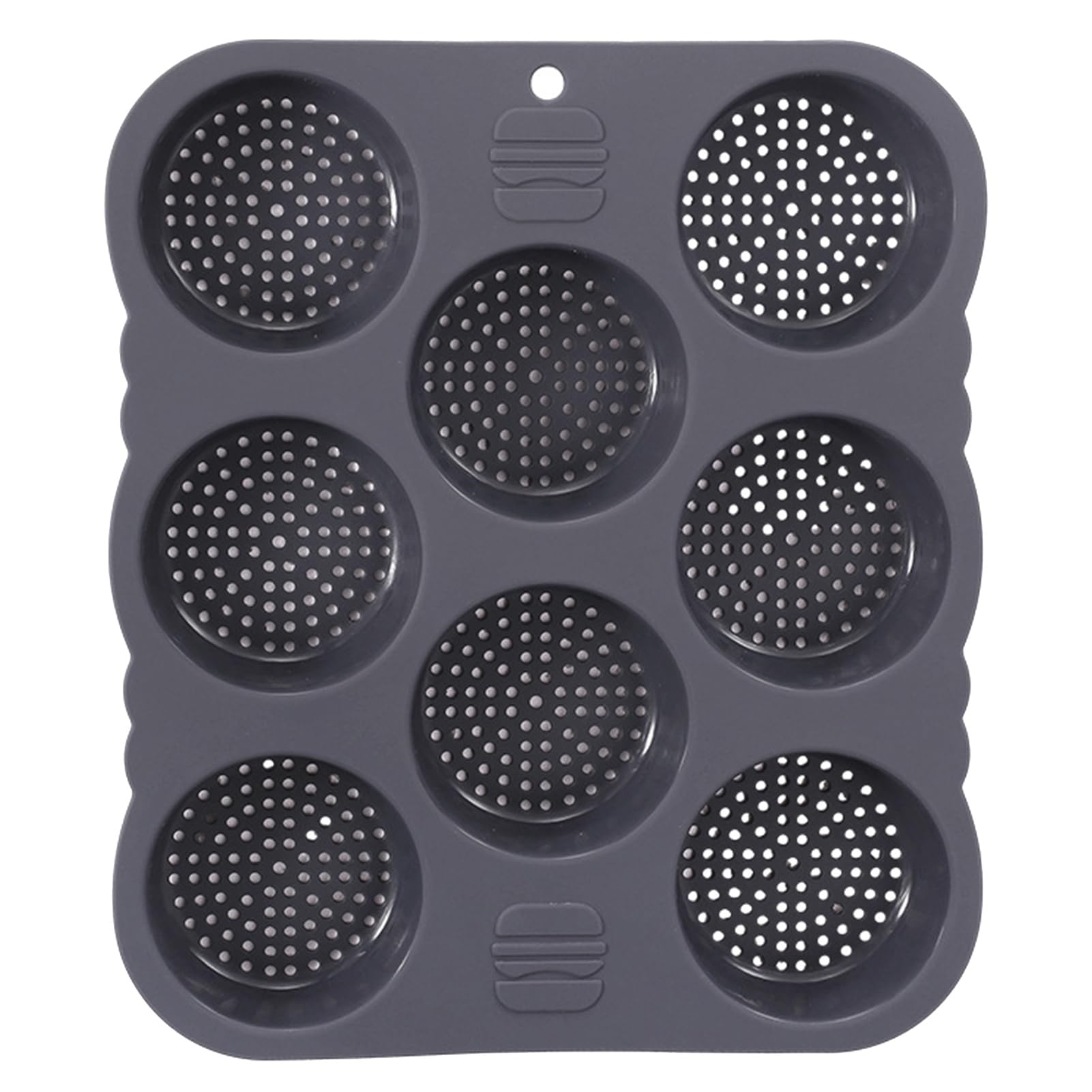 ulafbwur Bread Mold with Mesh Air Hole Design Silicone Non-stick Durable Flexible 8-compartment Hamburger Bun Pan Baking for Home Kitchen Bakery Use Grey