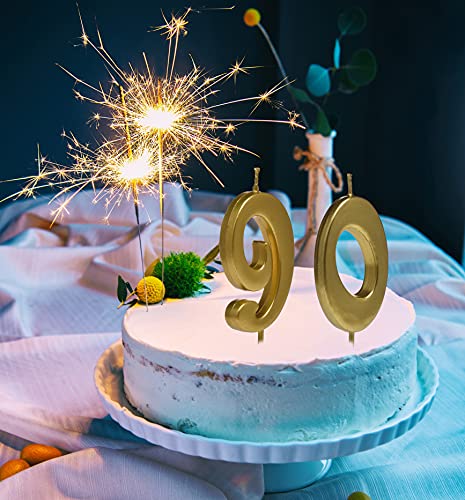 Gold 90th Birthday Candles,Number 90 Cake Topper for Party Decoration