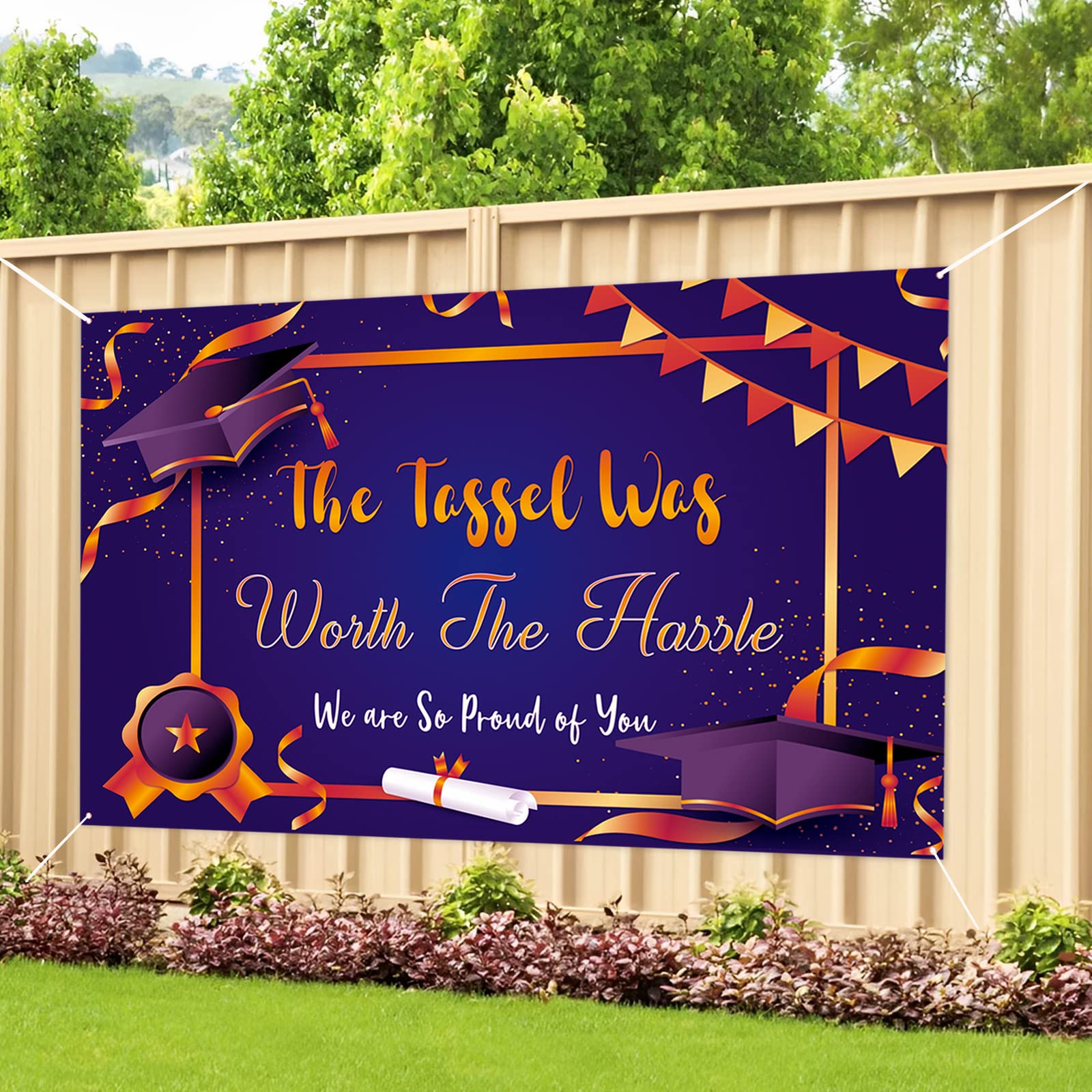 Labakita The Tassel was Worth The Hassle Backdrop, 2023 Graduation Backdrop Decor, College Graduation Party Decorations, We are so Proud of You Sign（Purple）