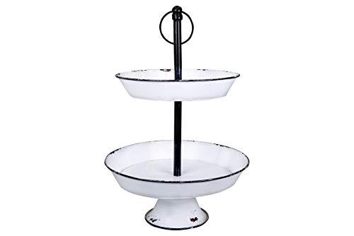 Creative Co-Op DA8538-1 2 Tier White Decorative Metal Tray