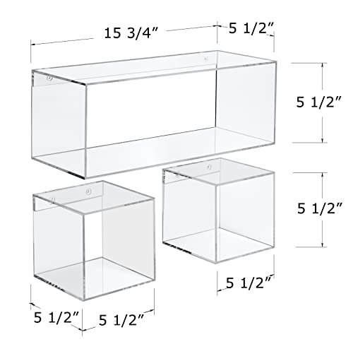 Red Co. Crystal Clear Acrylic Floating Storage 4 Sided Wall Shelves - Bathroom Shelf, Makeup Cosmetics Display Organizer Rack | Set of 3
