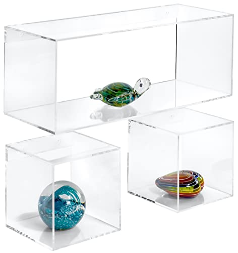 Red Co. Crystal Clear Acrylic Floating Storage 4 Sided Wall Shelves - Bathroom Shelf, Makeup Cosmetics Display Organizer Rack | Set of 3