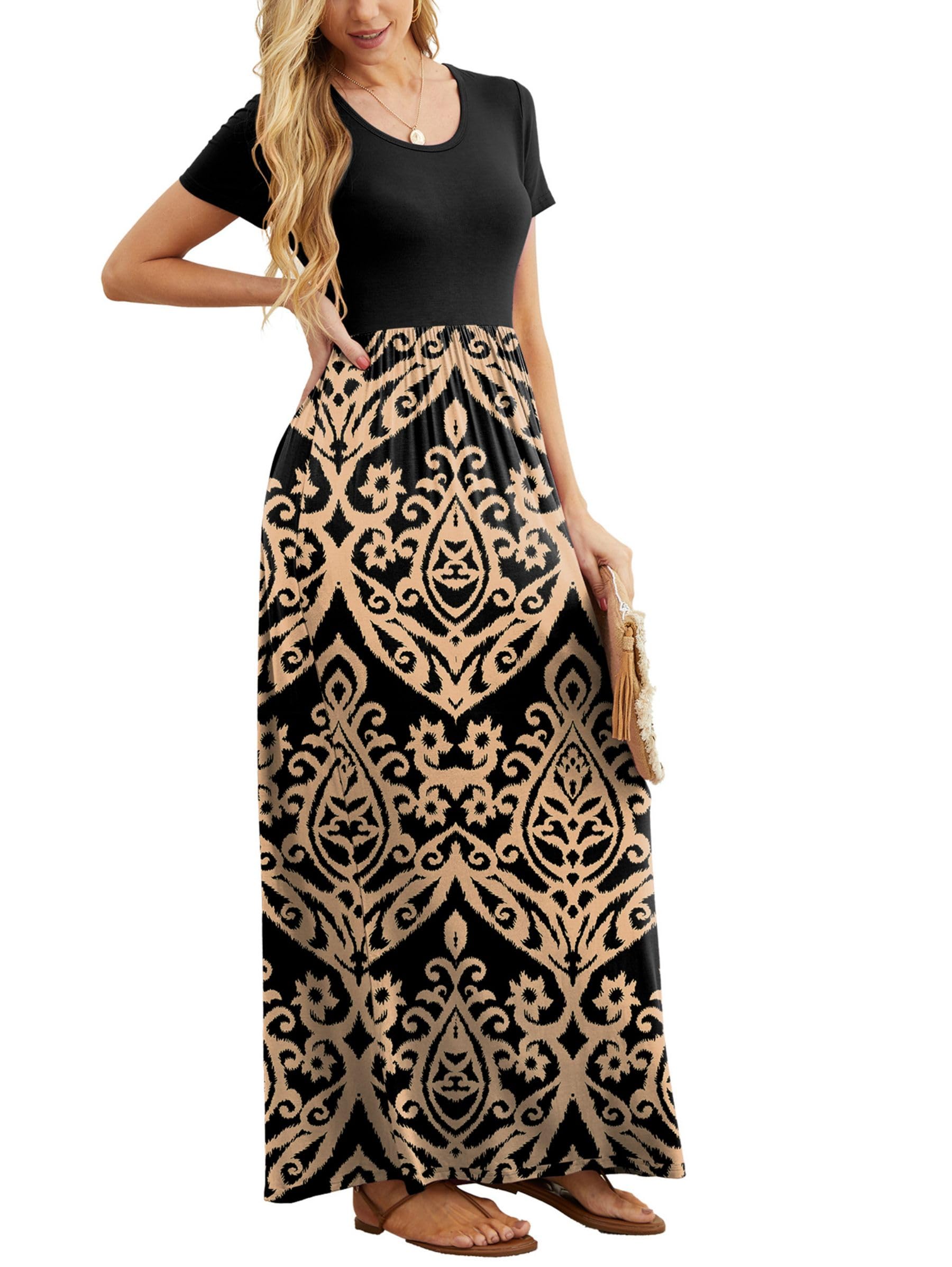 GRECERELLE Womens Summer Maxi Dress Casual Soft Loose Long Dresses for Graduation Resort Hawaiian Plus Size 2XL, Boho Khaki