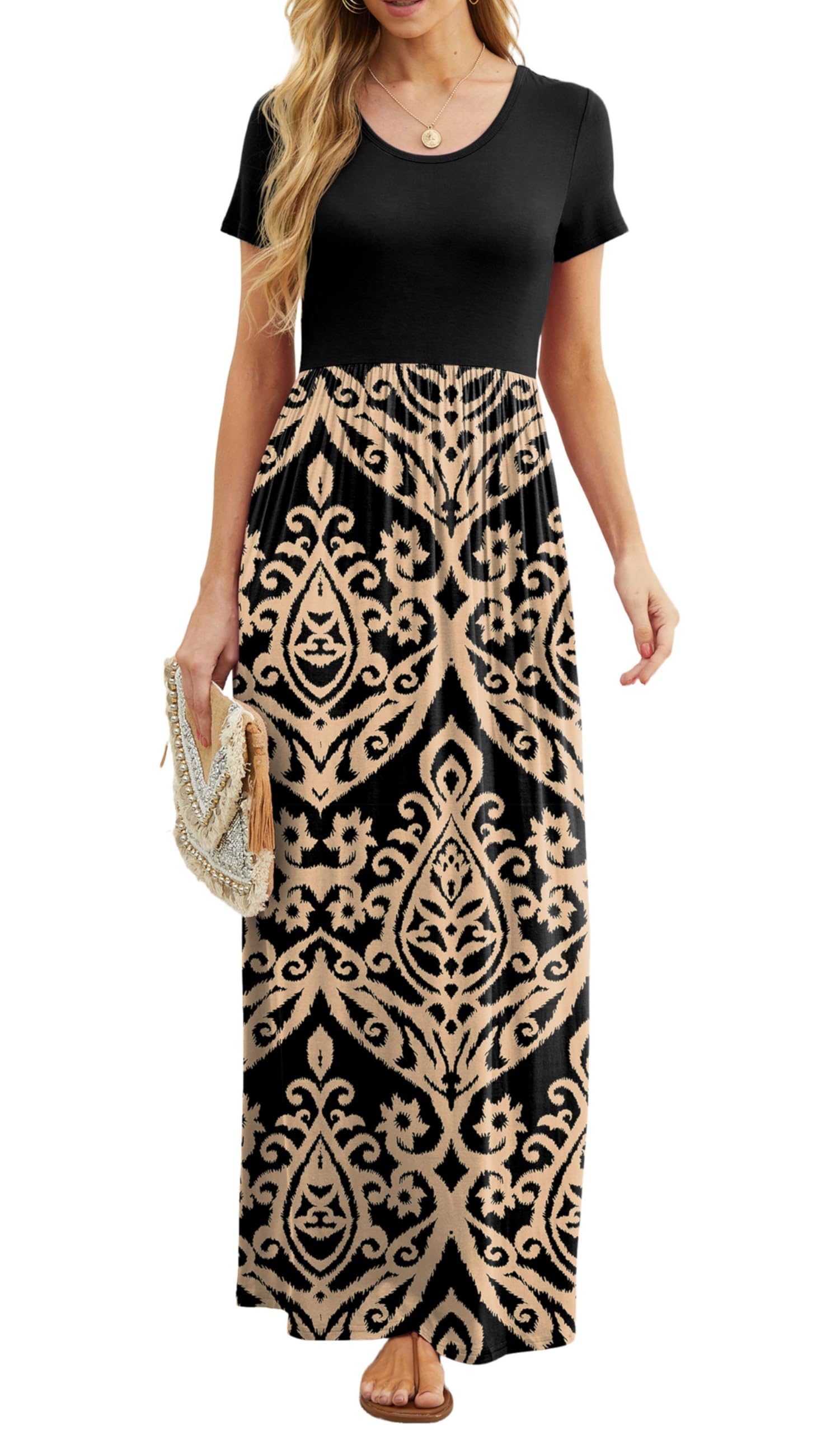 GRECERELLE Womens Summer Maxi Dress Casual Soft Loose Long Dresses for Graduation Resort Hawaiian Plus Size 2XL, Boho Khaki