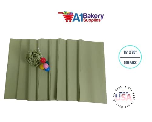 Sage Green Light Olive Bulk Tissue Paper 15 Inch x 20 Inch - 100 Sheets Premium Quality Gift wrap Tissue Paper Made in USA