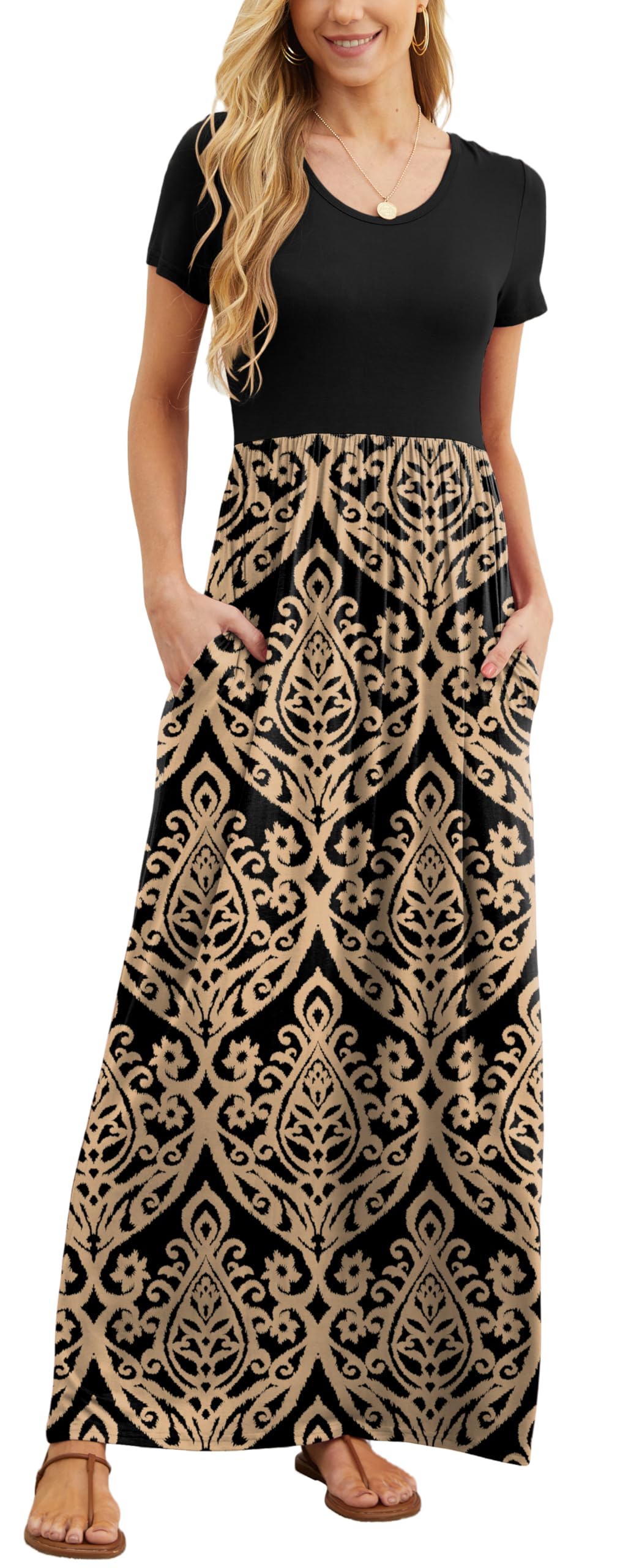 GRECERELLE Womens Summer Maxi Dress Casual Soft Loose Long Dresses for Graduation Resort Hawaiian Plus Size 2XL, Boho Khaki