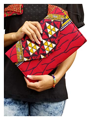 Red African Diamond Print Clutch Purse