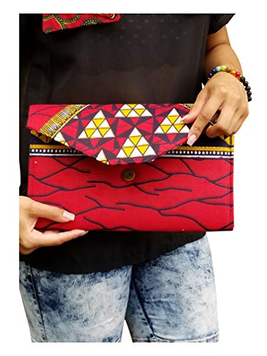 Red African Diamond Print Clutch Purse