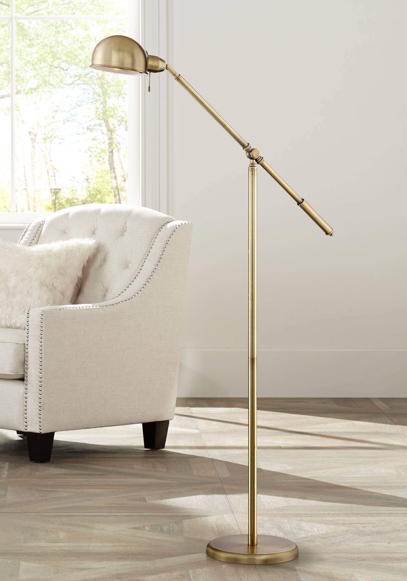 360 Lighting Dawson Modern Task Pharmacy Light Floor Lamp Standing 55" Tall Antique Brass Metal Adjustable Balance Boom Arm Gold Shade Decor for Living Room Reading House Bedroom Family Home