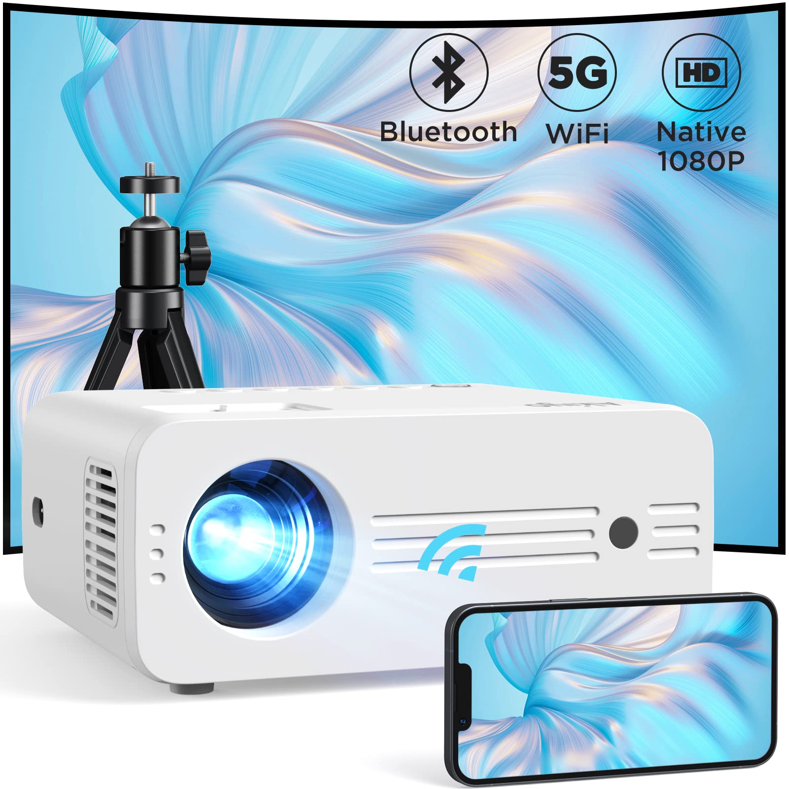 Native 1080P HD Projector, WiFi Projector, AKIYO 300" Mini Portable Movie Projector with Carrying Bag, Home Theater Video Projector, Compatible with HDMI, USB, Laptop, DVD, iOS, and Android Smartphone