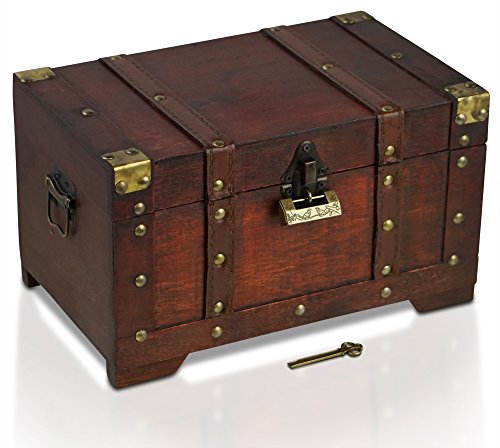 Brynnberg - Pirate Treasure Chest Storage Box - Miami 11x6.7x6.3 - Durable Wooden Treasure Chest with Lock - Unique Handmade Decorative Wood Storage Box - Vintage Wood Chest Box - The Best Gift