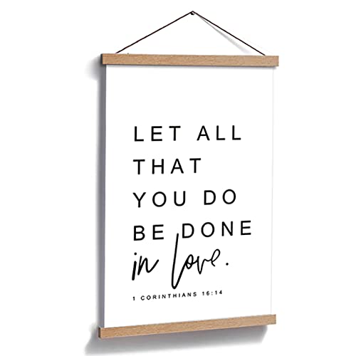 HPNIUB Natural Wood Magnetic Hanger Frame & Canvas Poster-Bible Verse Canvas Wall Art Print Inspirational Typography Positive Art Painting 28X45cm Frames Hanging Kit