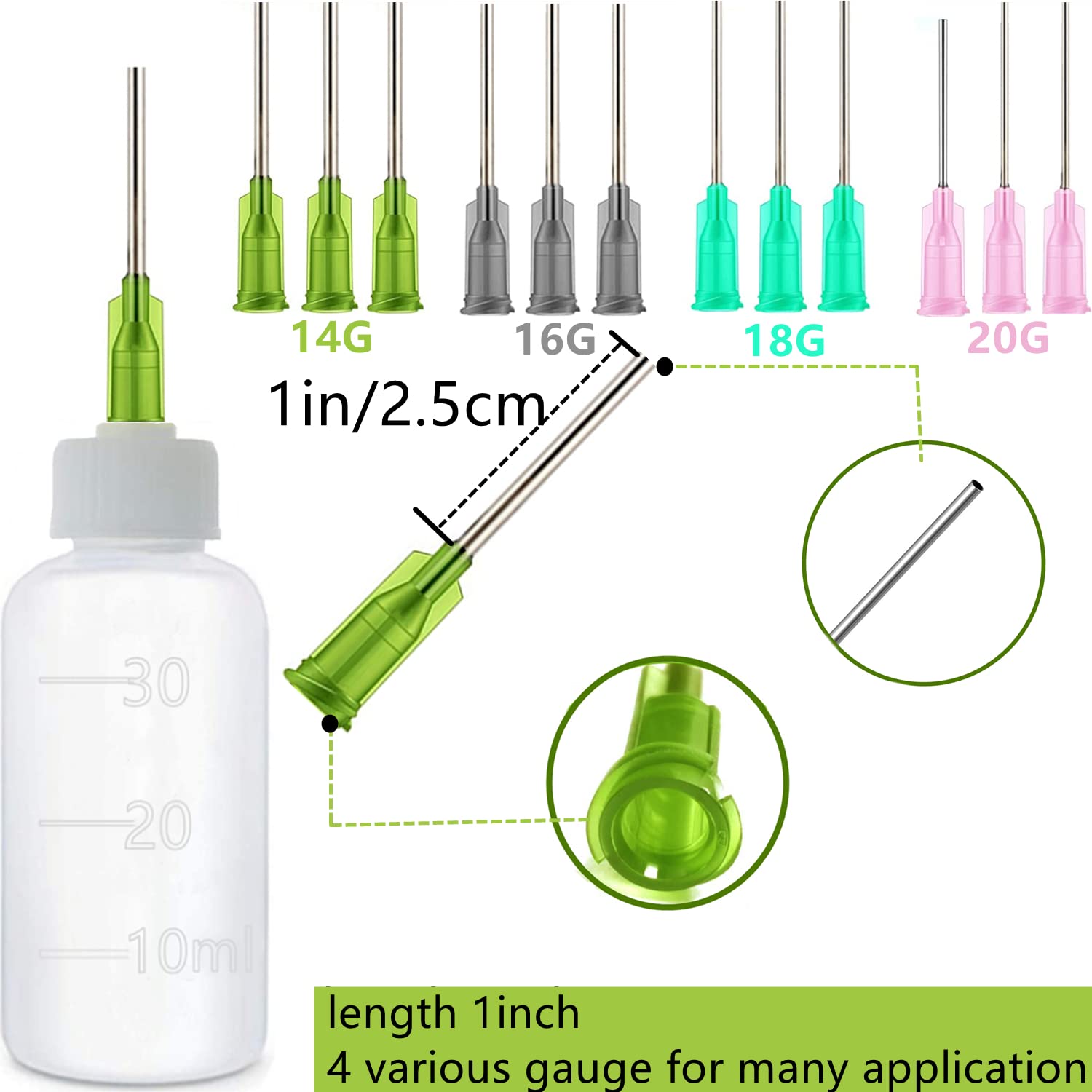 Expesumas 6 Pcs Glue Applicator Bottles, 30ml Plastic Squeezable Dropper Bottles with Blunt Needle Tip 14ga 16ga 18ga 20ga for Glue Applications, Paint Quilling Craft and Oil