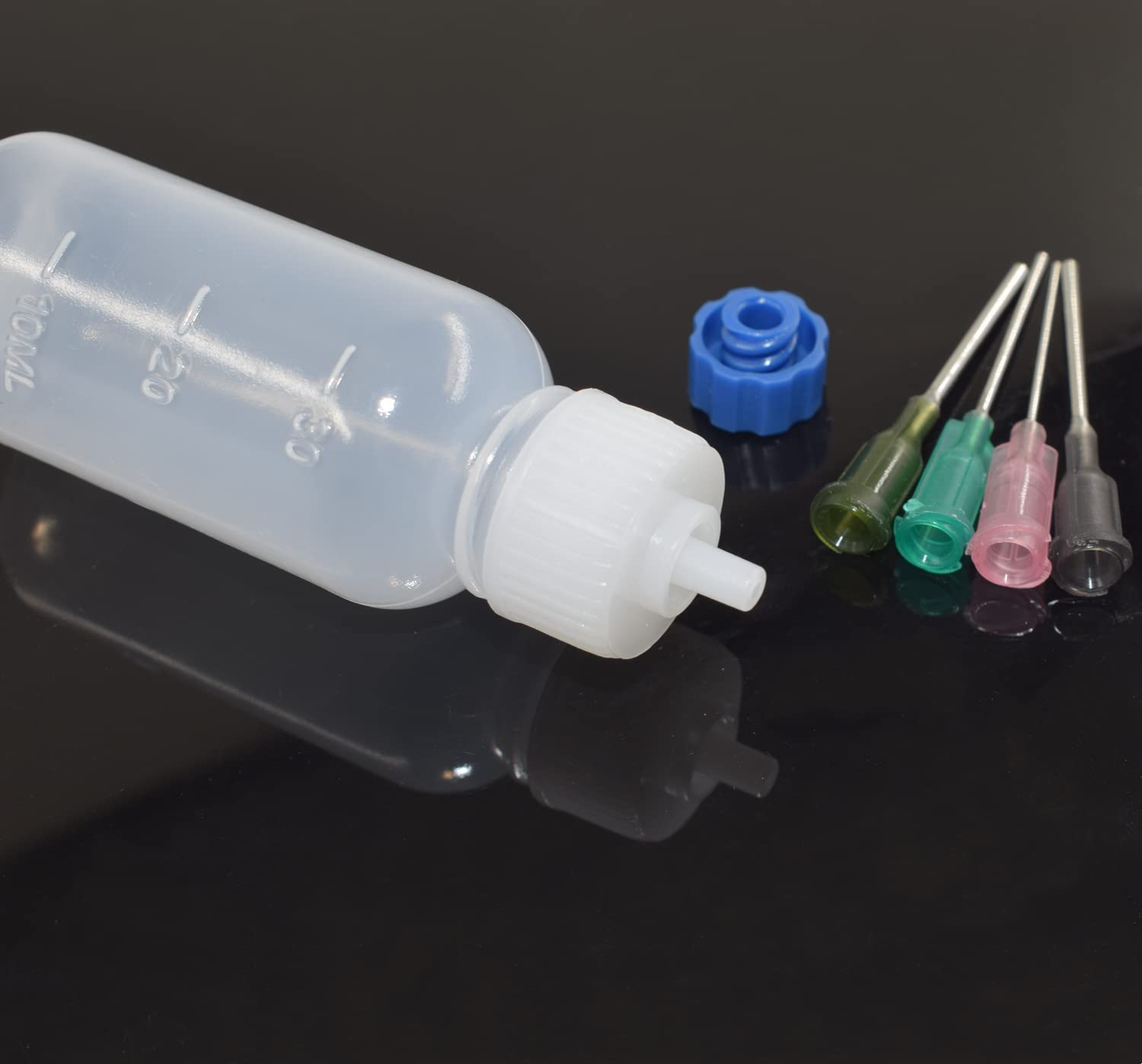 Expesumas 6 Pcs Glue Applicator Bottles, 30ml Plastic Squeezable Dropper Bottles with Blunt Needle Tip 14ga 16ga 18ga 20ga for Glue Applications, Paint Quilling Craft and Oil