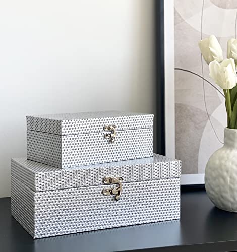 MODE HOME Silver Glitter Wooden Jewelry Storage Boxes Decorative Treasure Boxes Set of 2