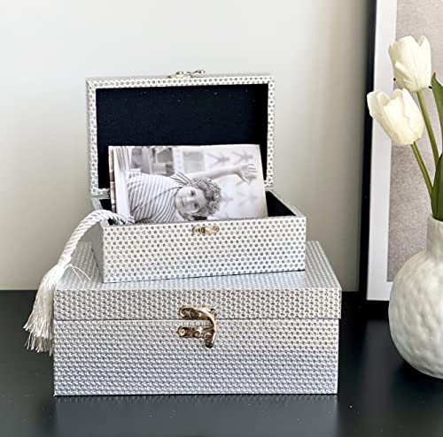 MODE HOME Silver Glitter Wooden Jewelry Storage Boxes Decorative Treasure Boxes Set of 2