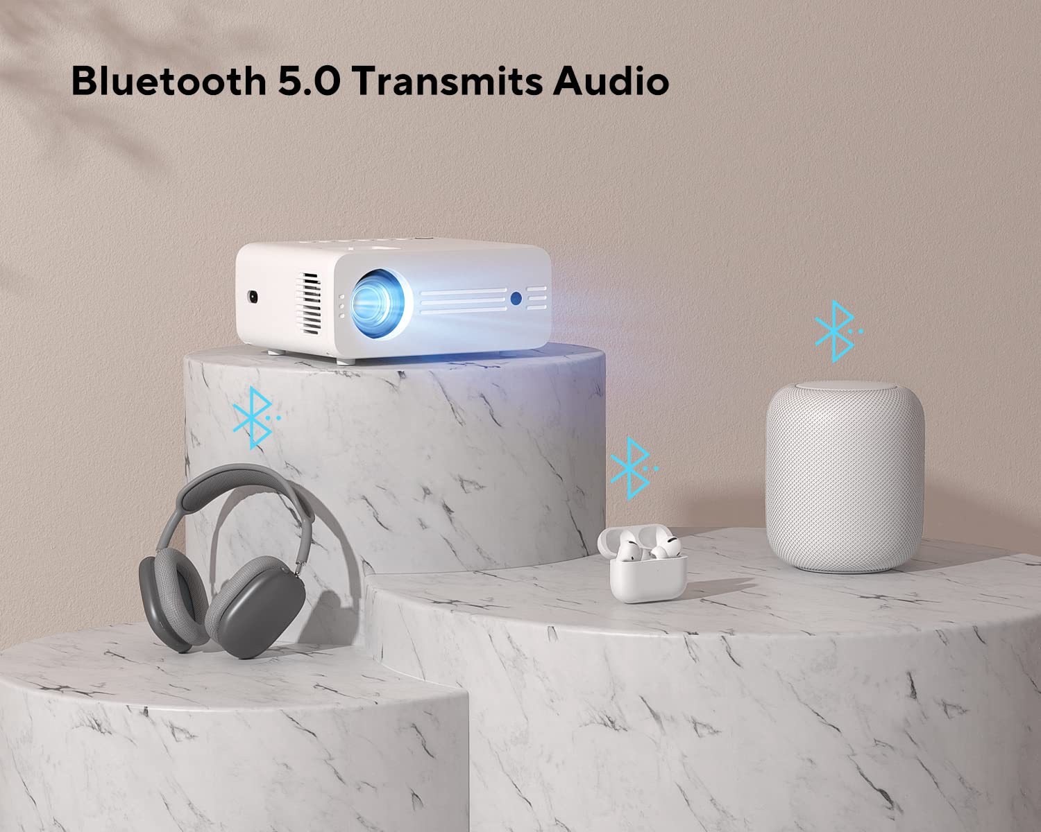 Native 1080P HD Projector, WiFi Projector, AKIYO 300" Mini Portable Movie Projector with Carrying Bag, Home Theater Video Projector, Compatible with HDMI, USB, Laptop, DVD, iOS, and Android Smartphone