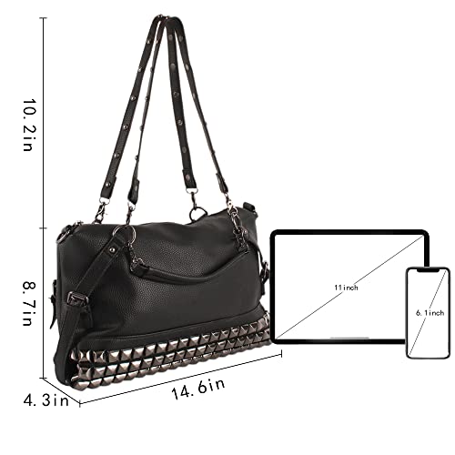 ZLM BAG US Punk Rivet Hobo Handbag for Women Large Crossbody Purse Leather Top Handle Bag