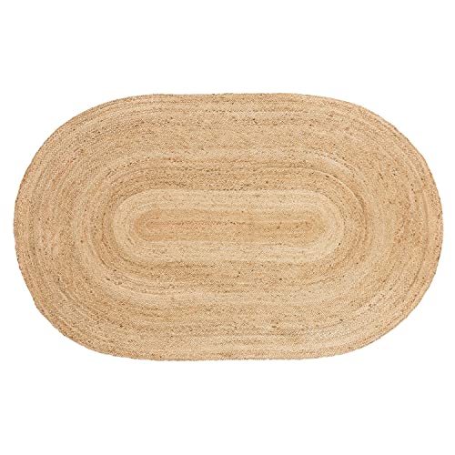 Superior Hand Woven Natural Fiber Reversible High Traffic Resistant Braided Jute Area Rug, 8' x 10' Oval