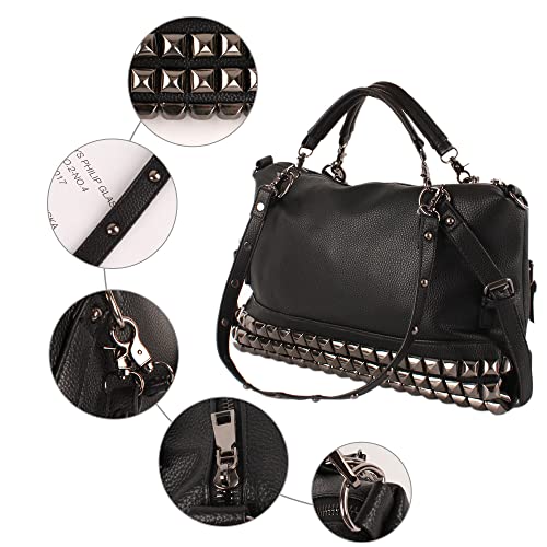 ZLM BAG US Punk Rivet Hobo Handbag for Women Large Crossbody Purse Leather Top Handle Bag