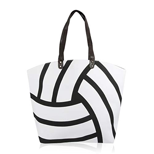 RIAH FASHION Sports Game Team Large Fabric Tote Bag - Basketball, Softball, Football, Baseball, Varsity Gym Shoulder Handbag (Volleyball)