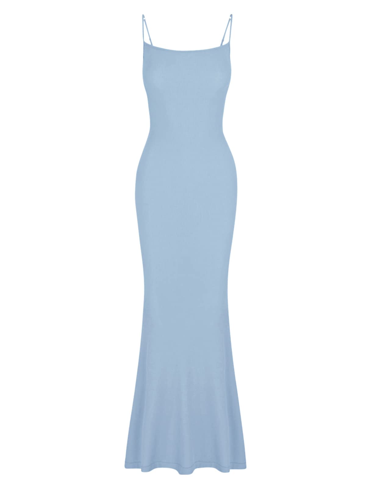 REORIA Women's Sexy Casual Lounge Slip Long Dress Elegant Wedding Guest Sleeveless Backless Ribbed Bodycon Maxi Dresses Blue Medium