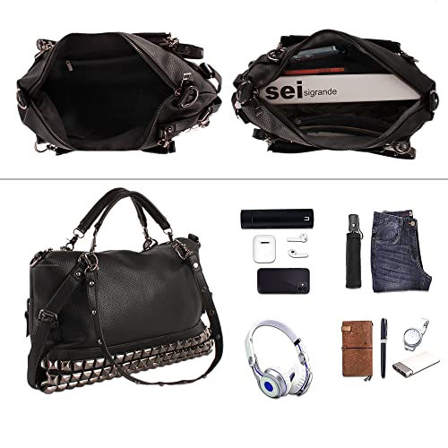 ZLM BAG US Punk Rivet Hobo Handbag for Women Large Crossbody Purse Leather Top Handle Bag