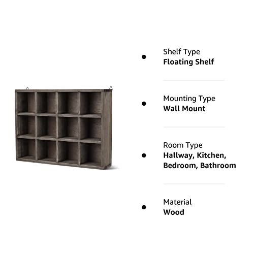 Flexzion Floating Shelf - Brown Wood Wall Mounted Freestanding Shelving Unit Wooden Wall Shelf 12 Compartment Slot Shadow Box, Showcase Display Organizer Shelf Vertical/Horizontal