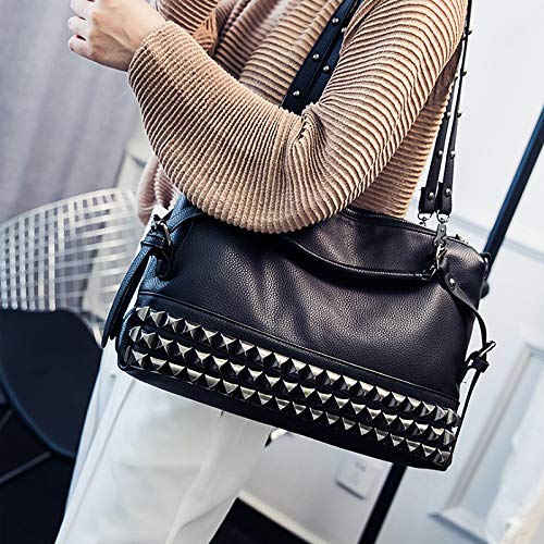 ZLM BAG US Punk Rivet Hobo Handbag for Women Large Crossbody Purse Leather Top Handle Bag