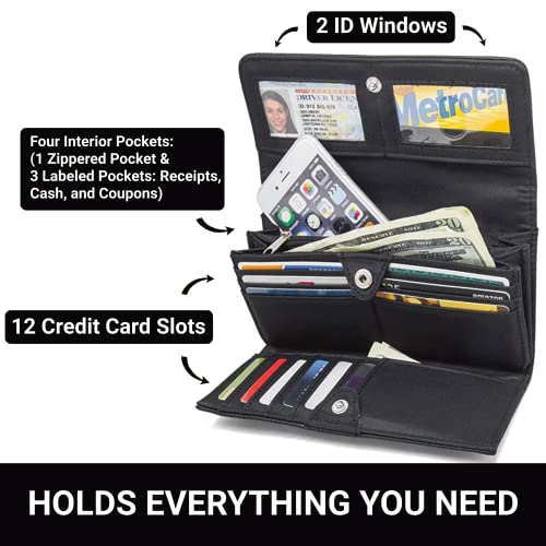 Mundi File Master Womens RFID Blocking Wallet Clutch Organizer With Change Pocket (One Size, (Purple))