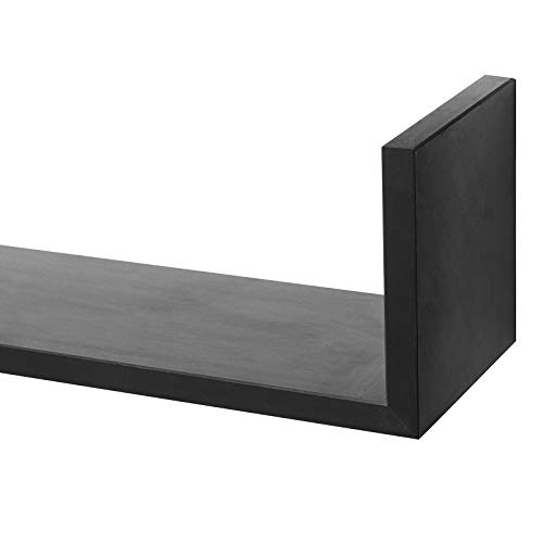 Americanflat Black Floating Shelves - Set of 3 - U Shaped Wall Mounted Display Ledges for Bedroom, Living Room, Bathroom, Kitchen, and Office