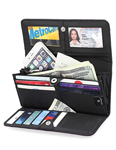 Mundi File Master Womens RFID Blocking Wallet Clutch Organizer With Change Pocket (One Size, (Purple))