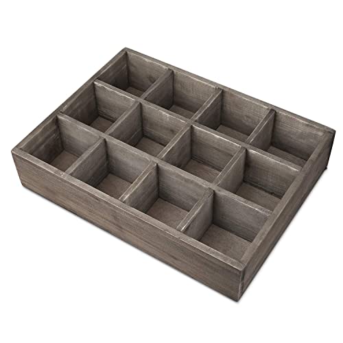 Flexzion Floating Shelf - Brown Wood Wall Mounted Freestanding Shelving Unit Wooden Wall Shelf 12 Compartment Slot Shadow Box, Showcase Display Organizer Shelf Vertical/Horizontal