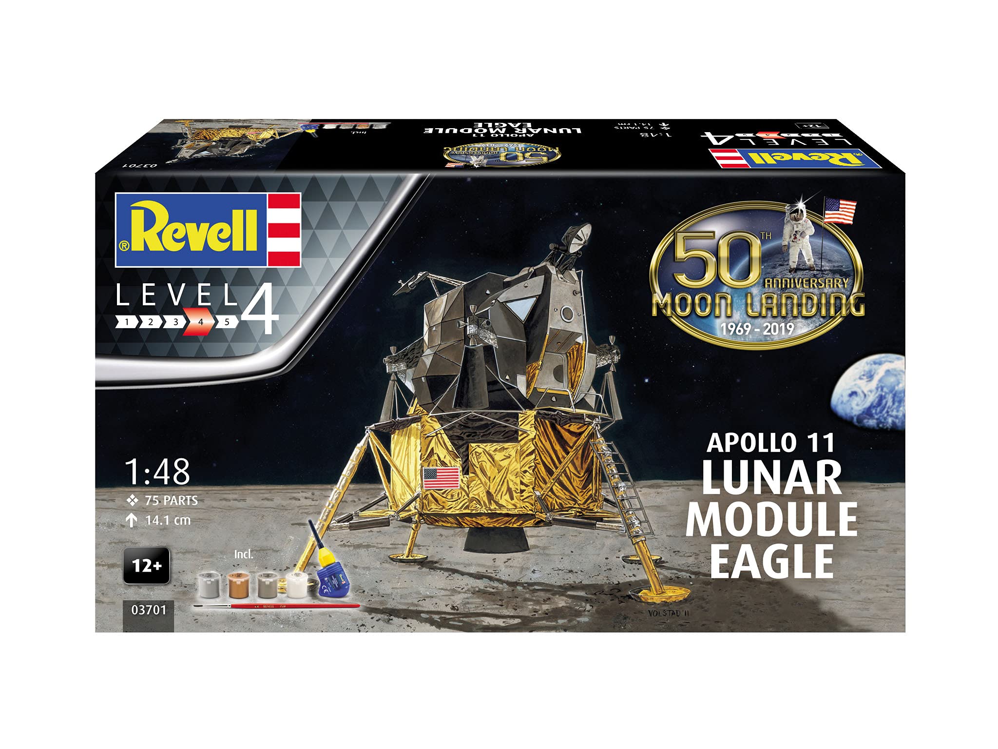 Revell RV03701 Moon Landing 1:48 - Apollo 11 Lunar Module & Eagle Plastic Model kit, Silver/White