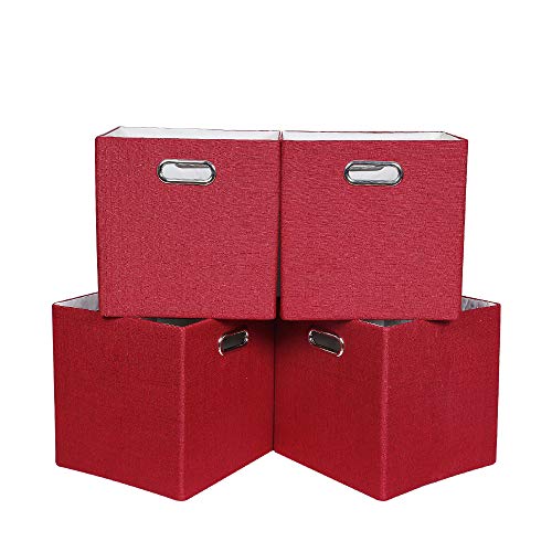 Oprass Storage Bin11X11 Folding Baskets Hard Shelf Organizer Bins (11×11×11, Red)