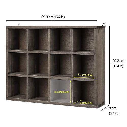 Flexzion Floating Shelf - Brown Wood Wall Mounted Freestanding Shelving Unit Wooden Wall Shelf 12 Compartment Slot Shadow Box, Showcase Display Organizer Shelf Vertical/Horizontal
