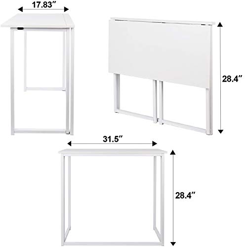 Leopard Outdoor Products Folding Computer Desk for Small Spaces, No-Assembly Space-Saving Home Office Desk, Foldable Computer Table, Laptop Table, Writing Desk, Compact Study Reading Table (White)