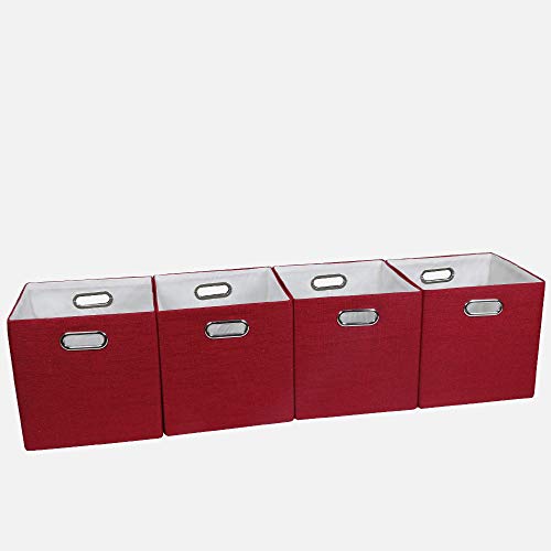 Oprass Storage Bin11X11 Folding Baskets Hard Shelf Organizer Bins (11×11×11, Red)