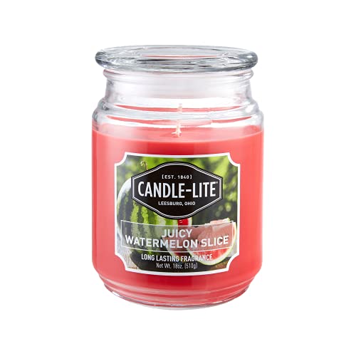 CANDLE-LITE Scented Juicy Watermelon Slice Single-Wick Jar Candle, 18 oz, Red