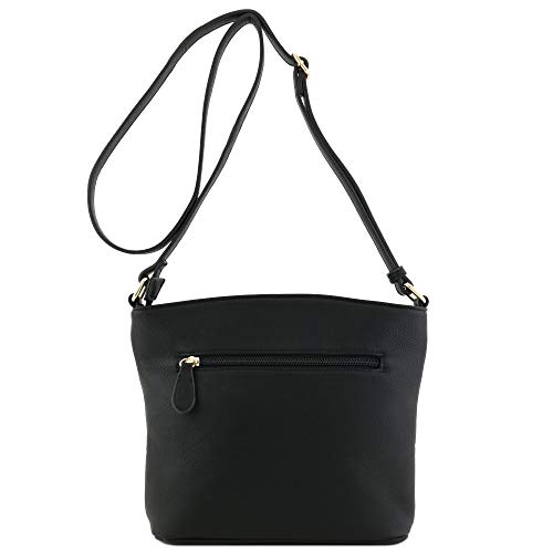 FashionPuzzle Triple Zipper Pocket Medium Crossbody Bag (Black)