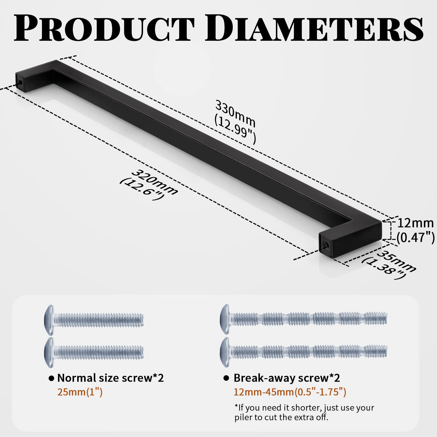 IronFun 6-Pack|12-3/5 Inch Black Cabinet Pulls Handles for Kitchen Extra Long, Dresser Drawer Pulls Handles Modern Euro Style,Square Stainless Steel T Bar Pulls Knobs 12.6 in