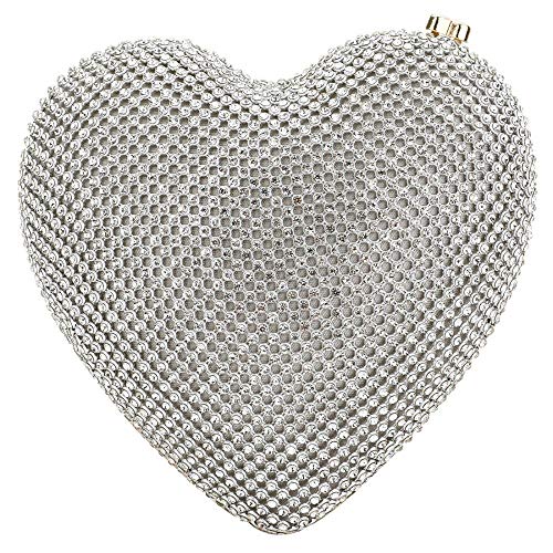 EROUGE Cute Heart Shape Clutch Purses Women Rhinestone Clutch Evening Bag (Silver)