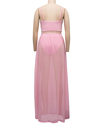 Rela Bota Women's Sexy Summer 2 Piece Maxi Chiffon Dress Crop Top Skirt Set Beachwear Pink 3X-Large