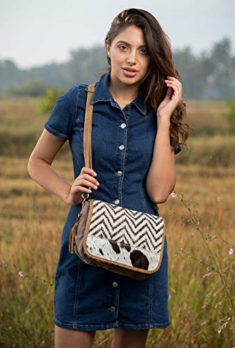 Myra Bag Artistic Upcycled Canvas & Cowhide Shoulder Bag S-1351