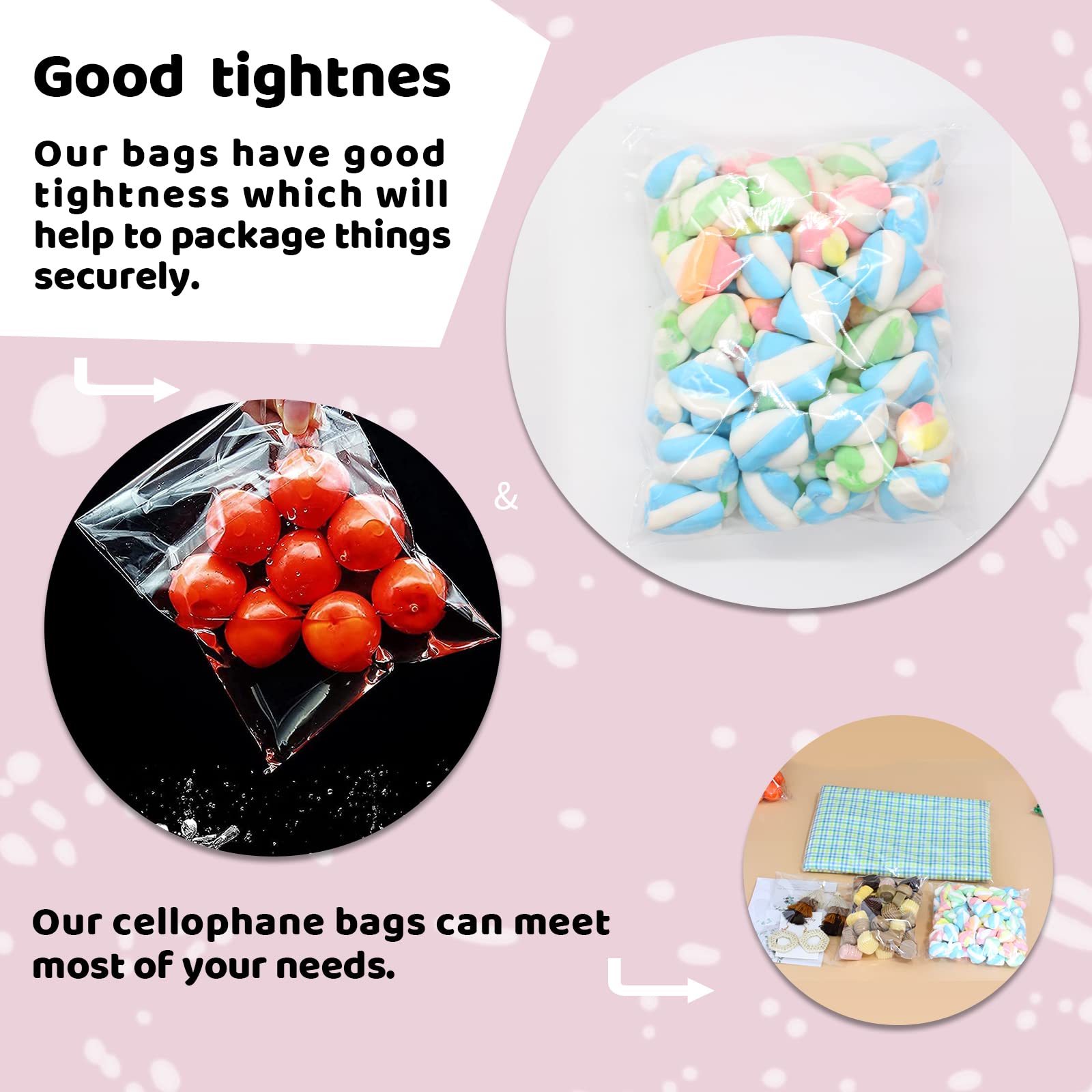 600PCS Clear Resealable Self Adhesive Cello Bags with 4 Sizes 3.5×5, 4×6, 5×7, 6.3×6.3 inch Great for Packaging Cookies, Bakery, Candies, Dessert