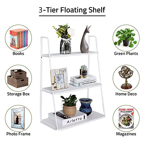 WELLAND 3-Tier Wall Shelf for Home Decor, Wall Mounted Bathroom Shelf, Kitchen Storage Rack, White
