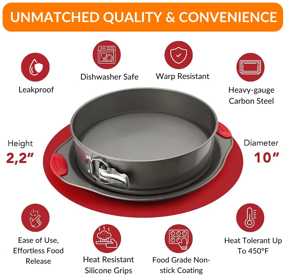 Premium Baking Set: Non-Stick Steel Banana Bread Loaf Pan & 10 Inch Springform Pan with Easy-Release, Easy-Clean Coating and Silicone Handles